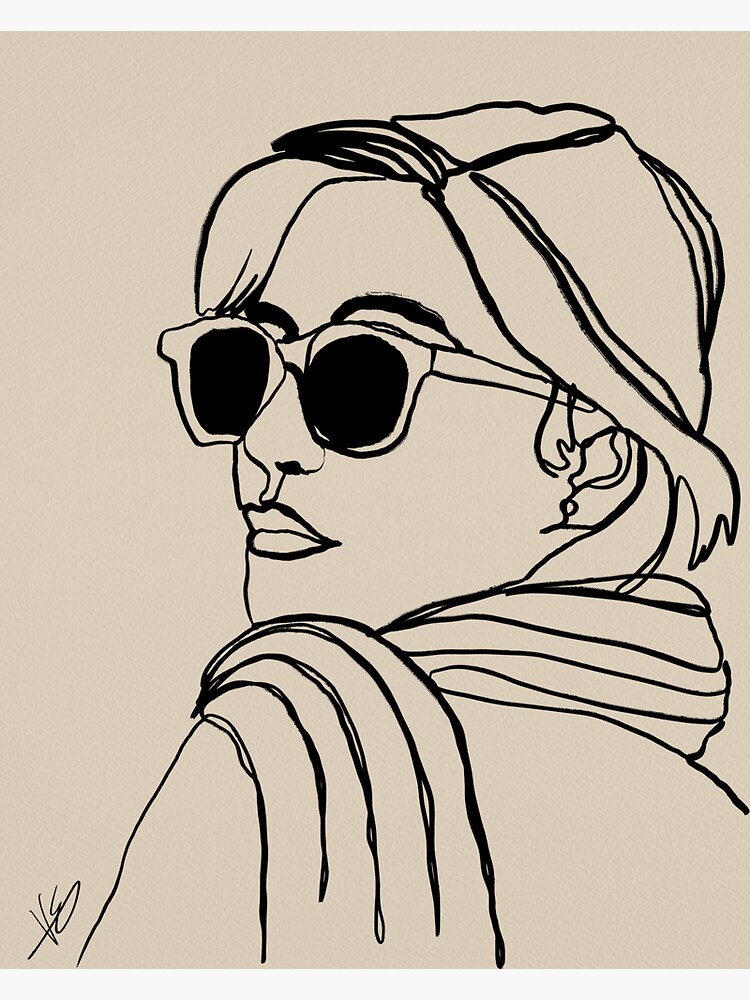 "One-Line Ink Drawing Woman with Sunglasses" Sticker for Sale by ...