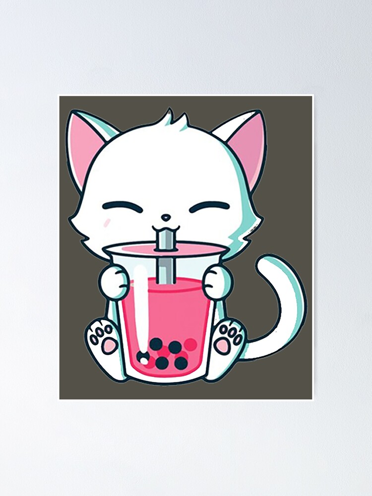 Cat Boba Tea Bubble Tea Anime Kawaii Neko Japanese T Girl Poster