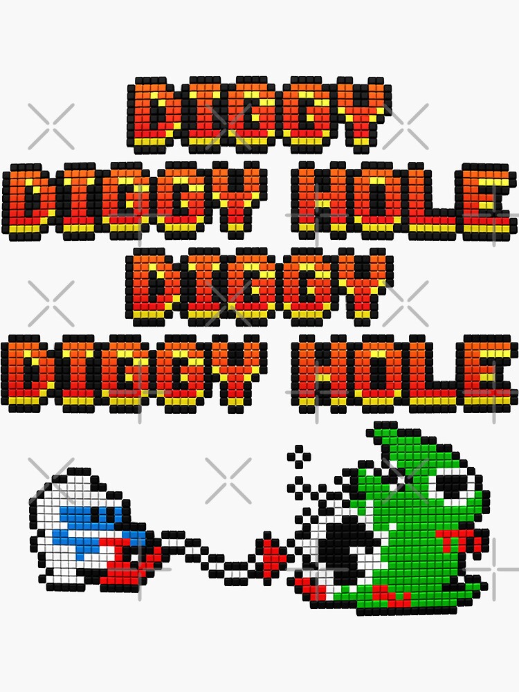 "Boys Girls Team Dig Dug Computer Gaming Great Men Women" Sticker for ...