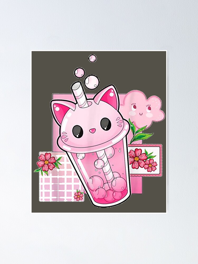 Cat Boba Tea Bubble Tea Anime Kawaii Japanese Girls Teenager 1 Poster