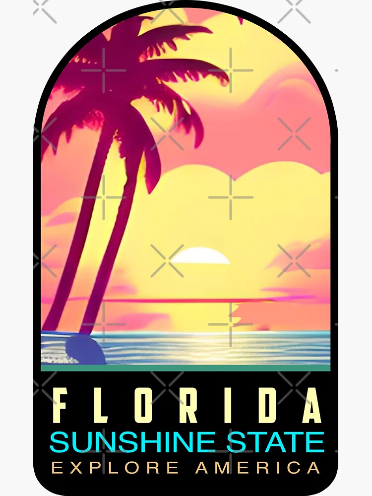 "Florida Sunshine State Travel Beach Ocean Tampa Miami " Sticker for ...