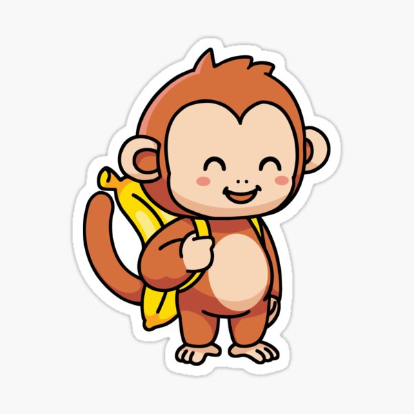 "Cute Monkey with a Backpack - Kawaii Animal" Sticker for Sale by ...