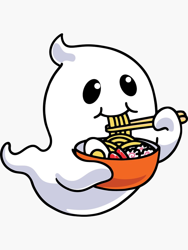 "Cute Ghost eating Ramen - Halloween" Sticker for Sale by ...