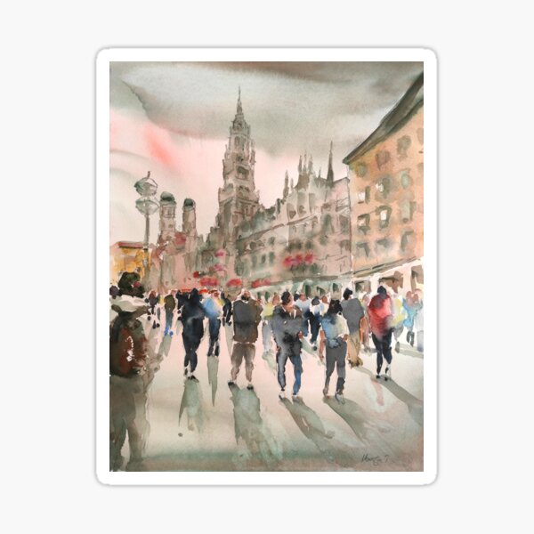 "Munich townscape, Watercolour cityscape, Street scene painting ...