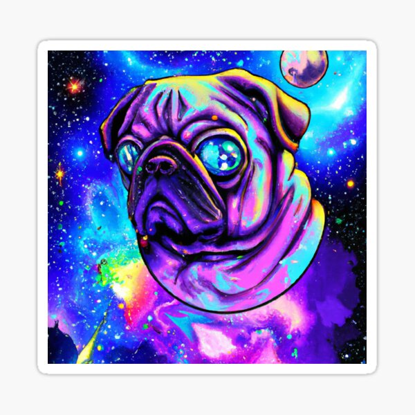 "Galactic Pug, Pug Galaxy Art" Sticker for Sale by Bookwyrm-Bazaar ...