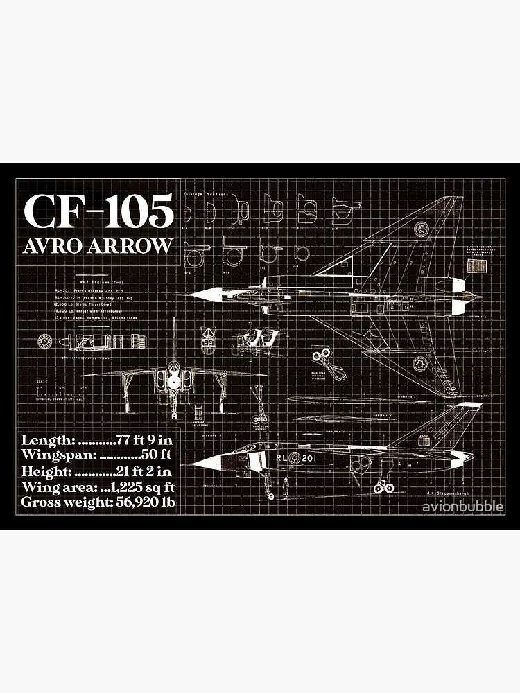 "Blueprint of "Avro Canada CF-105 Arrow" - blue" Poster for Sale by ...