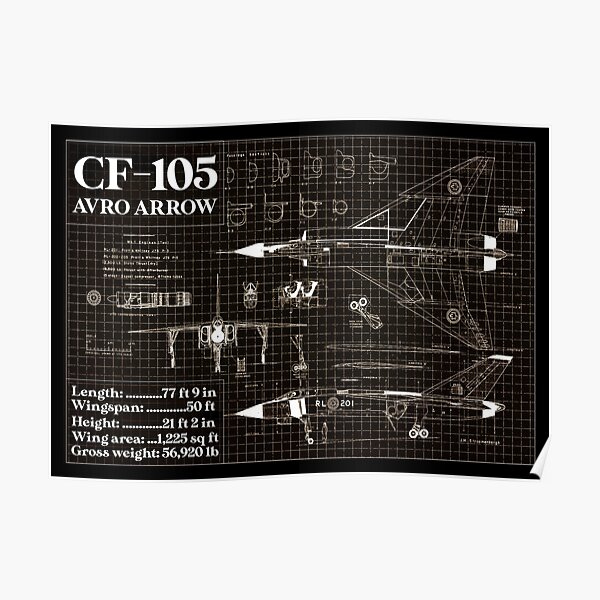 "Blueprint of "Avro Canada CF-105 Arrow" - blue" Poster for Sale by ...