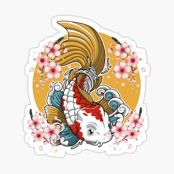 "Koi Fish With Sakura" Sticker for Sale by DemSig | Redbubble