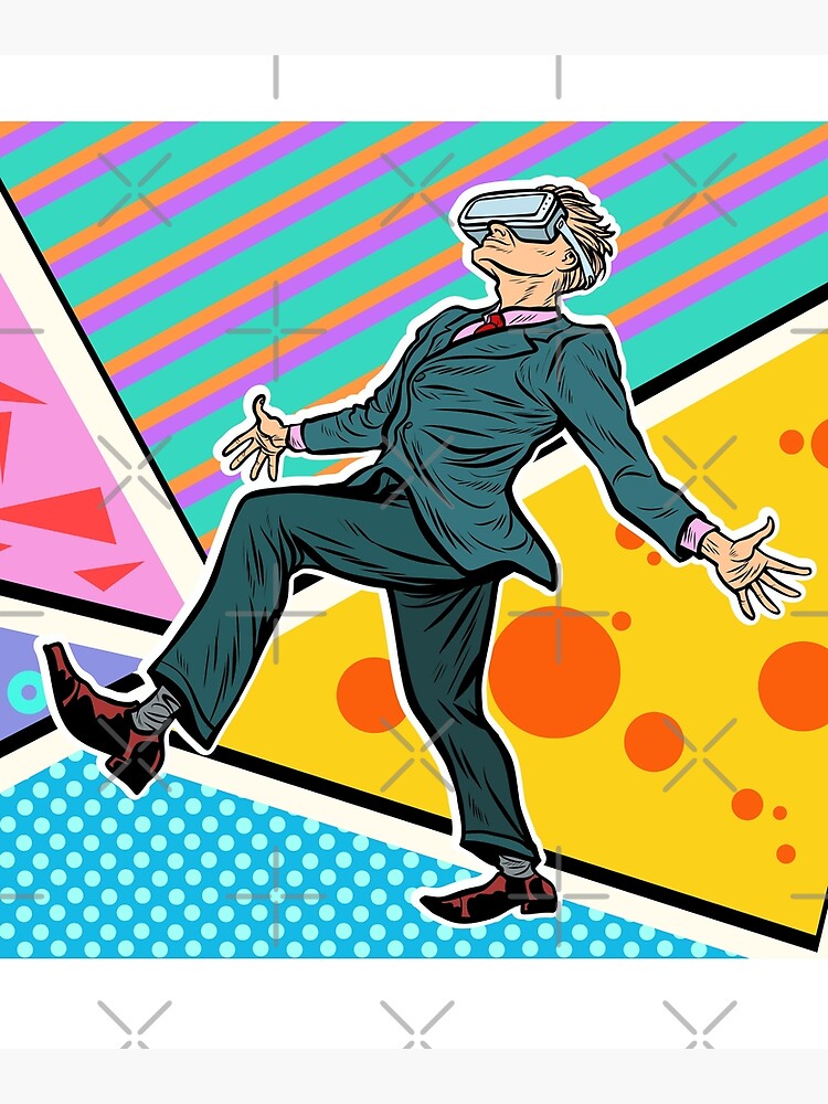 "Man Playing Virtual Reality VR Glasses Retro Comic Design, Funny VR ...