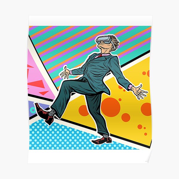 "Man Playing Virtual Reality VR Glasses Retro Comic Design, Funny VR ...