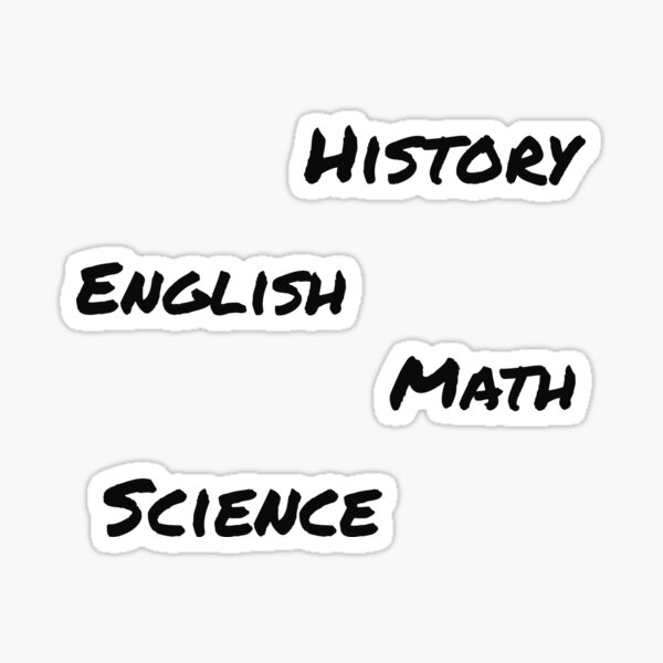 "History ♡ Math ♡ English ♡ Science School Subject Labels" Sticker for ...