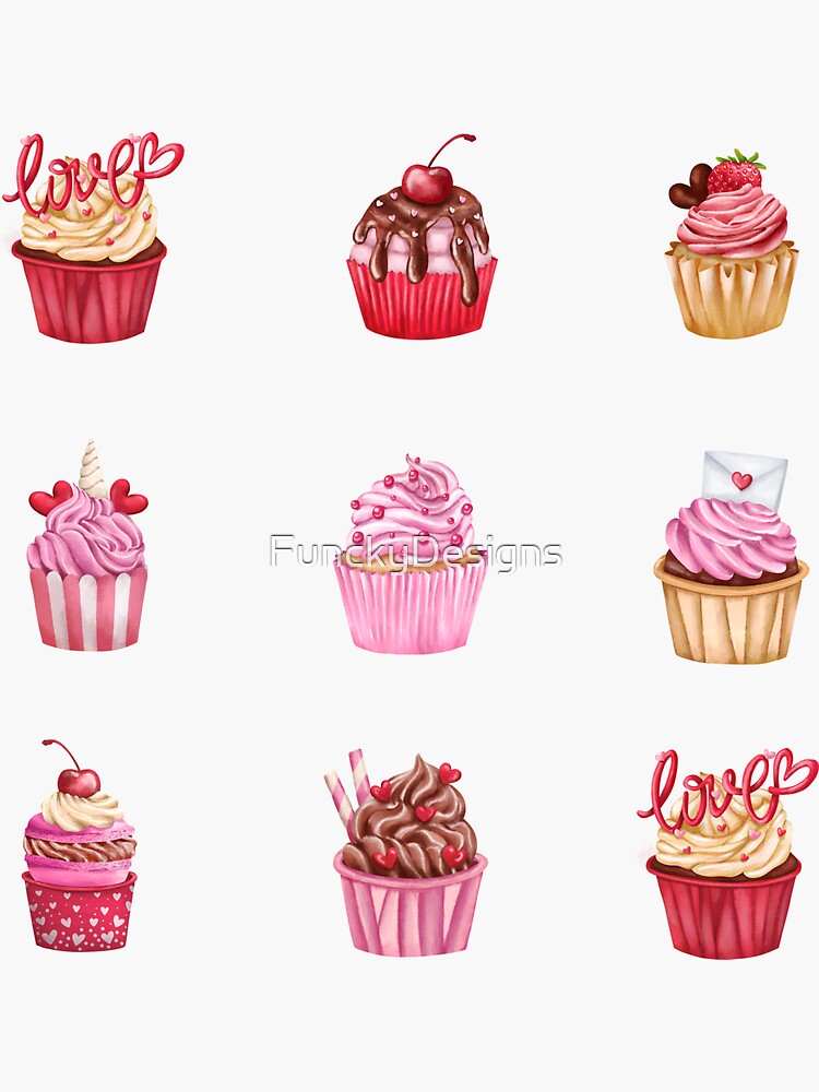 "Cupcake Love Sticker Pack" Sticker for Sale by FunckyDesigns | Redbubble