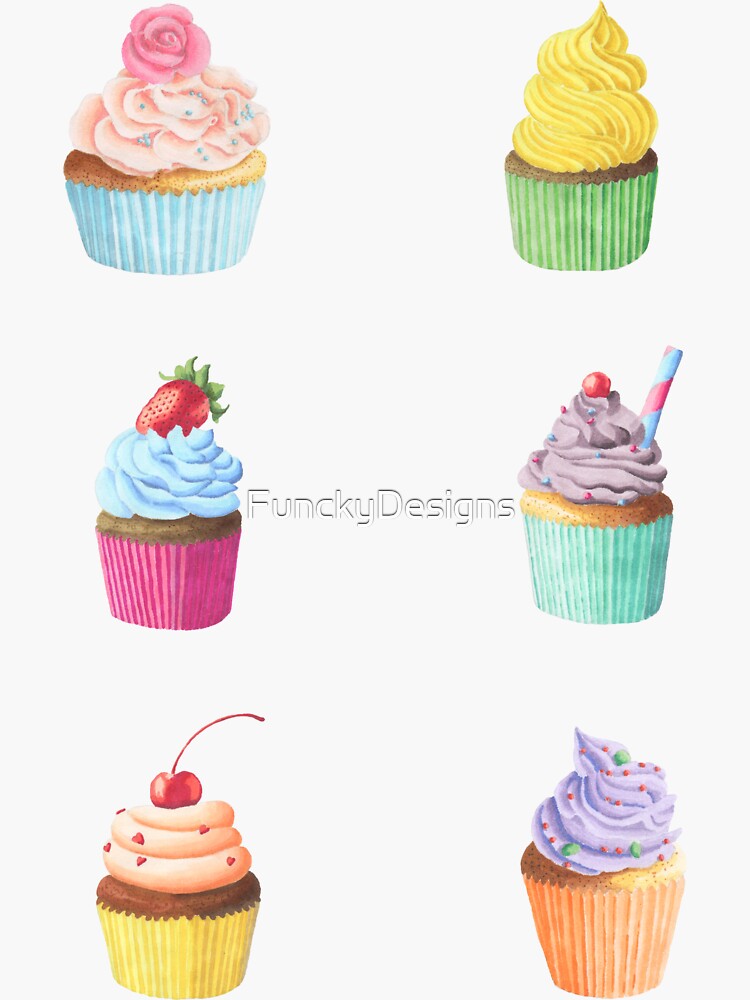 "Mixed Colored Cupcake Sticker Pack" Sticker for Sale by FunckyDesigns ...