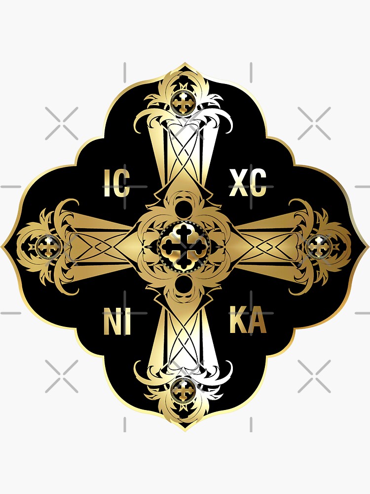 "Ornate Greek Orthodox Cross Gold Black ICXC NIKA" Sticker for Sale by ...