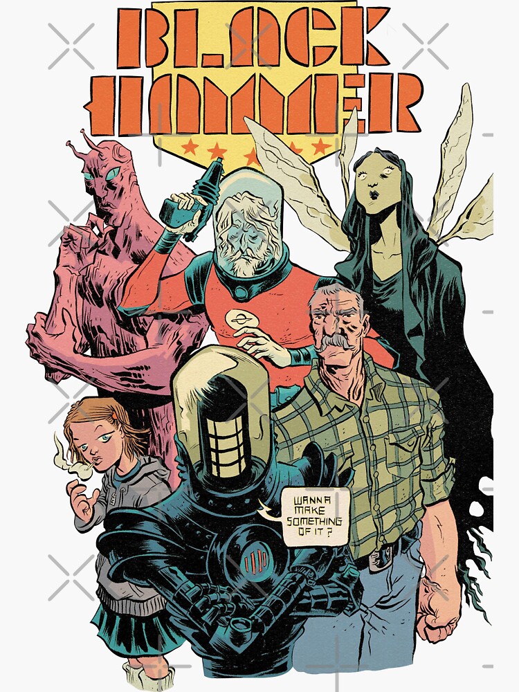 "black hammer, cover, group pose, talkie walkie,comic,colonel weird ...