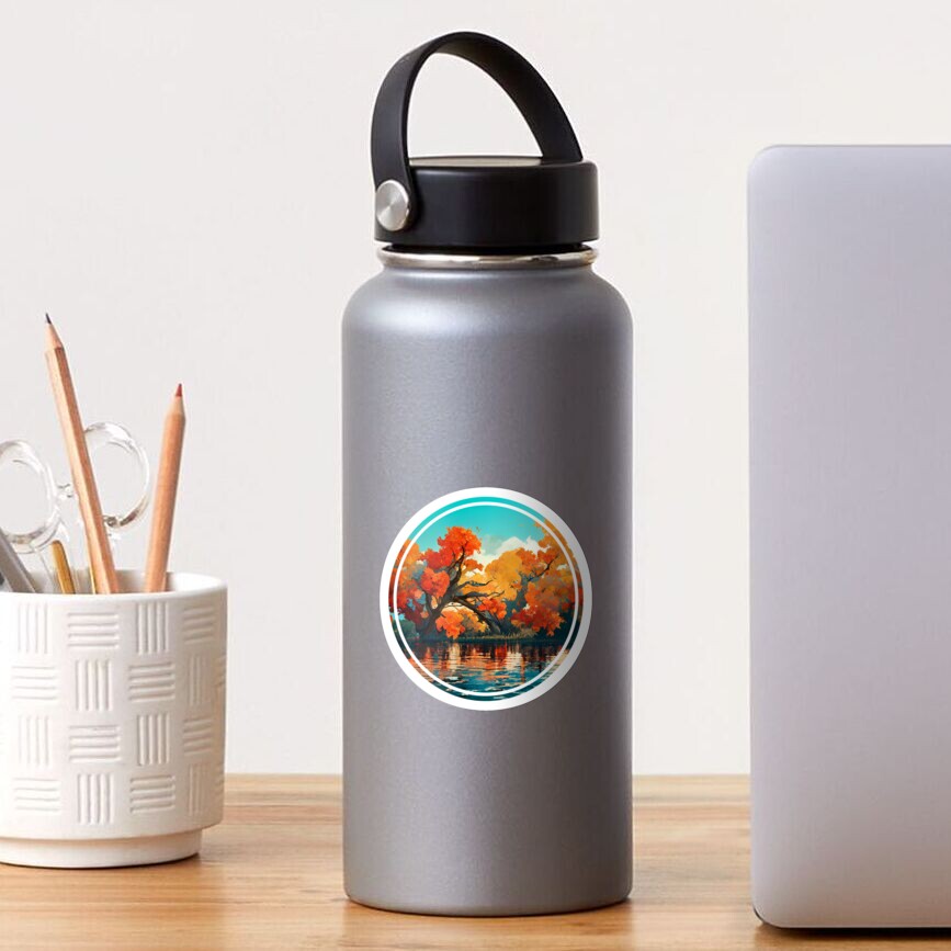 "Fall Circle Design || Cute Autumn Landscape by the Lake" Sticker for ...
