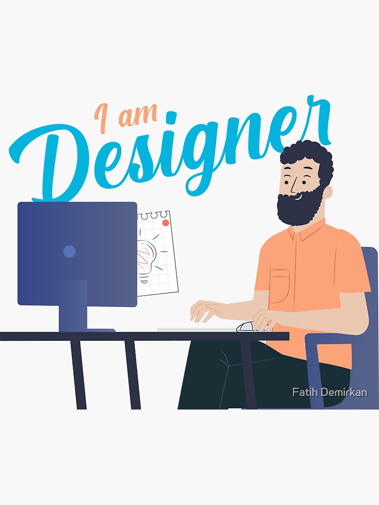"Hello I am a designer" Sticker for Sale by Voker-Studio | Redbubble