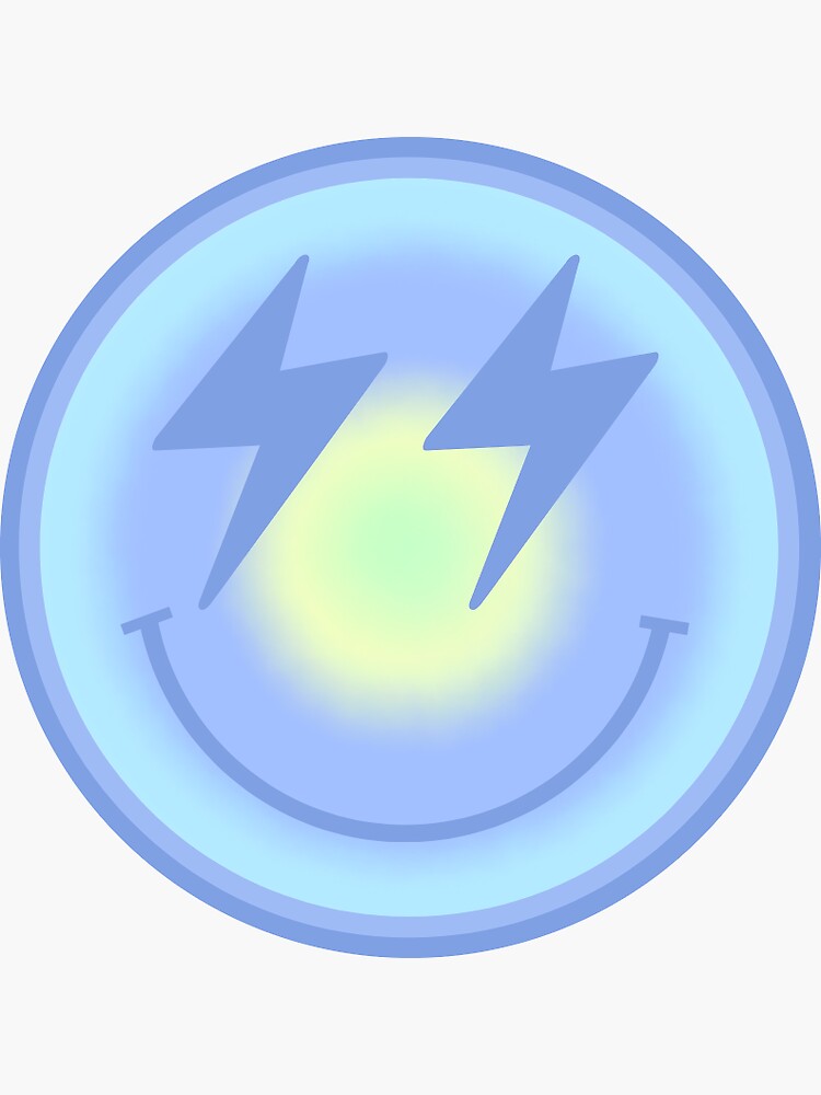 "Preppy Lightning Bolt Smiley Face - Blue Aura Circle" Sticker for Sale ...