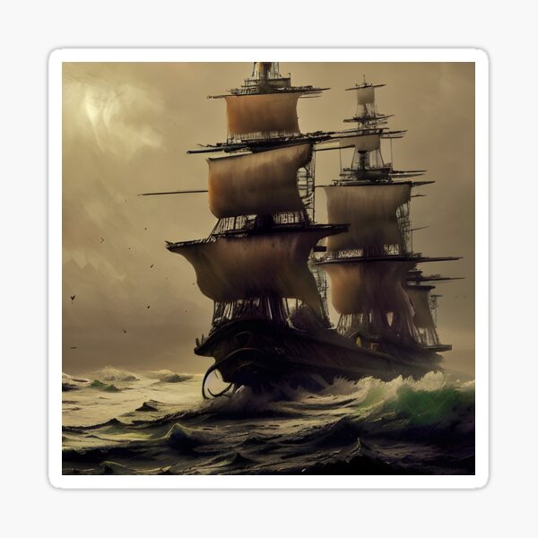 "Ominous Ghost Ship, Painting, Maritime Art" Sticker for Sale by ...