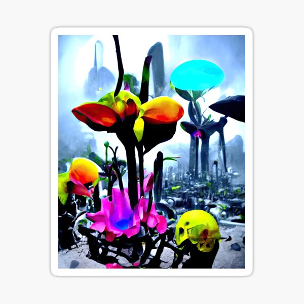 "Alien Garden Flowers - Futuristic summer in bloom #9" Sticker for Sale ...