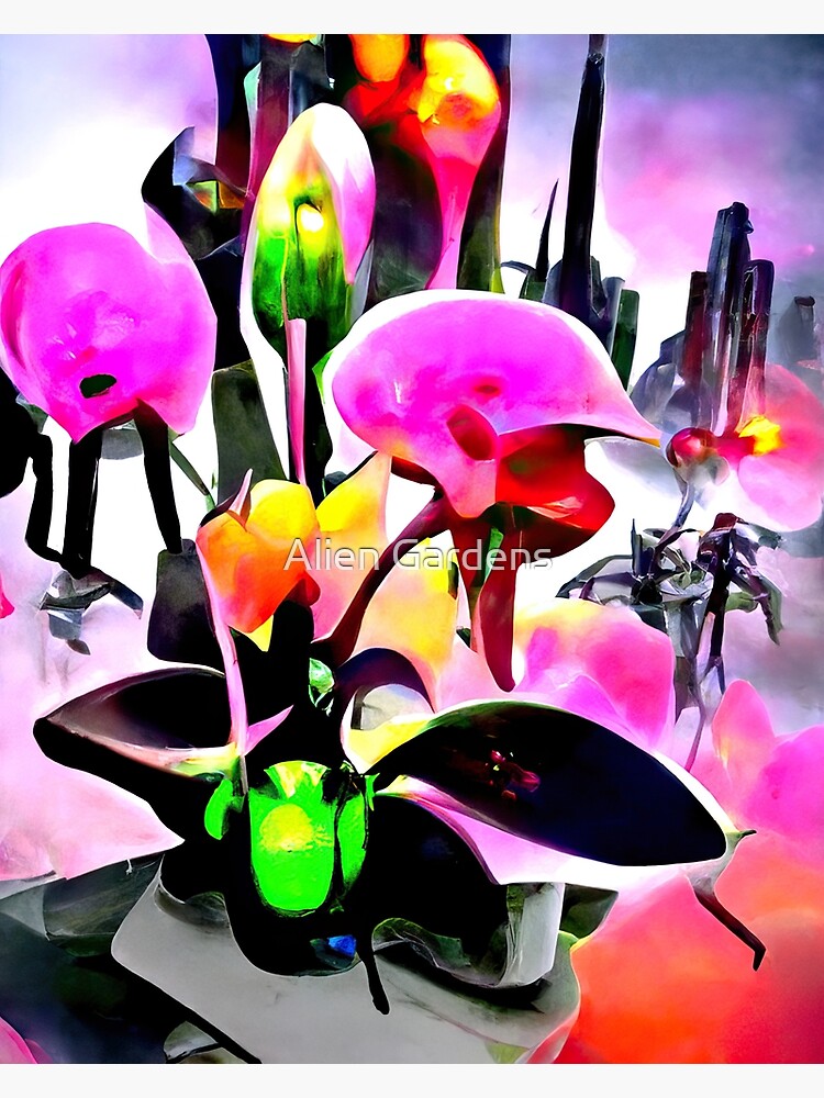 "Alien Garden Flowers - Futuristic garden at sunset #3" Poster for Sale ...