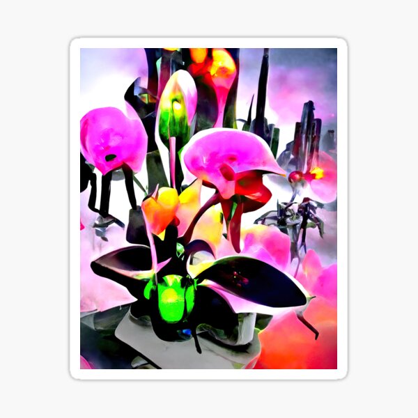 "Alien Garden Flowers - Futuristic garden at sunset #3" Sticker for ...
