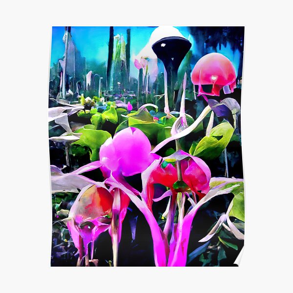 "Alien Garden Flowers - Futuristic garden at night #7" Poster for Sale ...