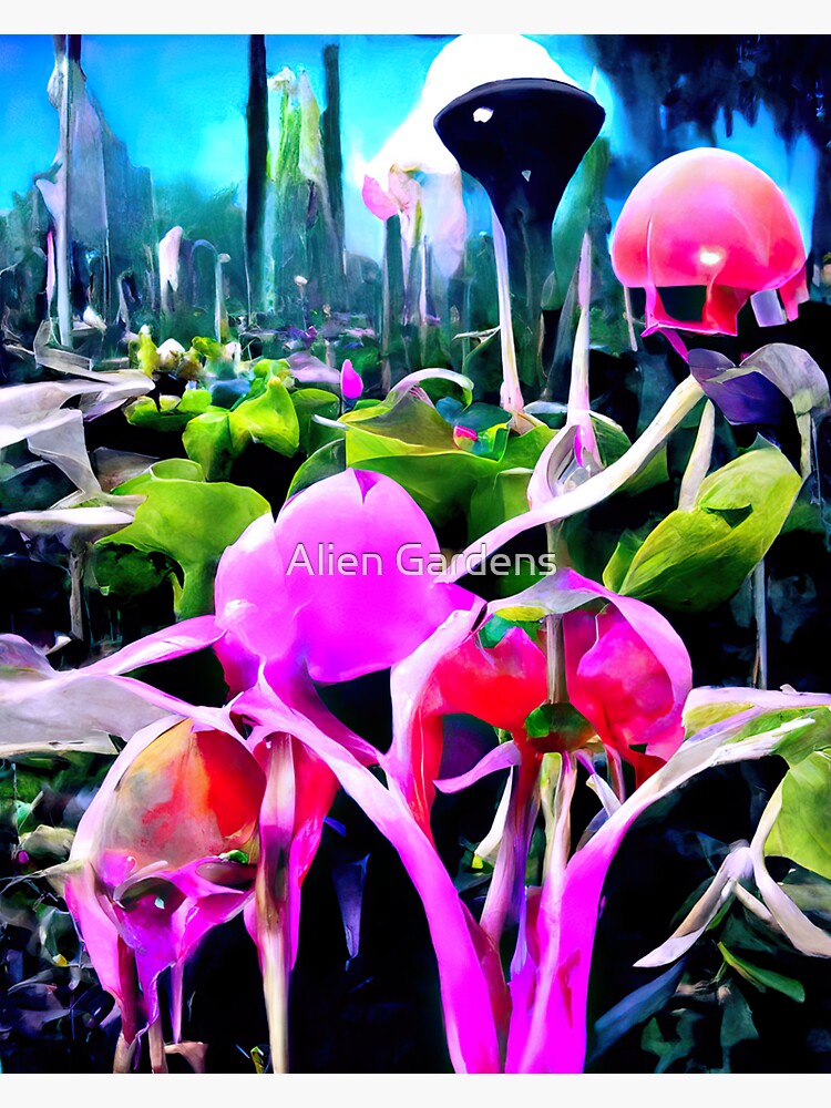 "Alien Garden Flowers - Futuristic garden at night #7" Sticker for Sale ...
