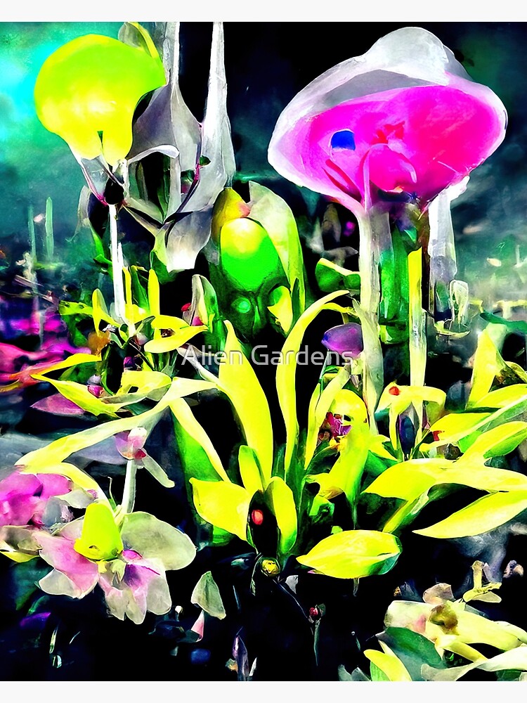"Alien Garden Flowers - Futuristic garden at night #8" Poster for Sale ...
