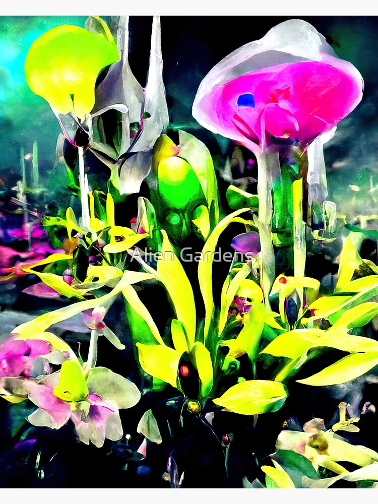 "Alien Garden Flowers - Futuristic garden at night #8" Sticker for Sale ...