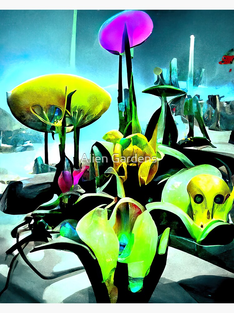 "Alien Garden Flowers - Futuristic garden at night #9" Sticker for Sale ...