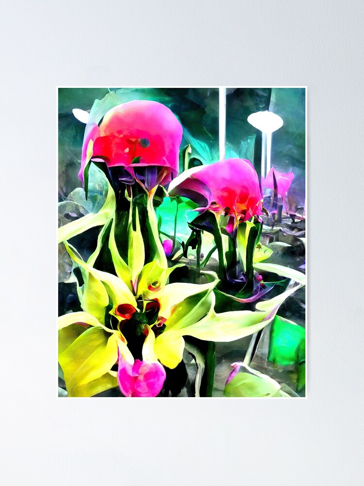 "Alien Garden Flowers - Futuristic garden at night #10" Poster for Sale ...