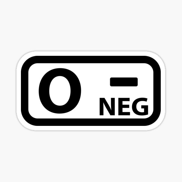 "Blood Type O Negative" Sticker for Sale by TeutonDesigns | Redbubble