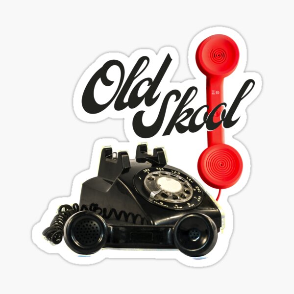 "Old skool, old sckool, black white and red antique telephone " Sticker ...