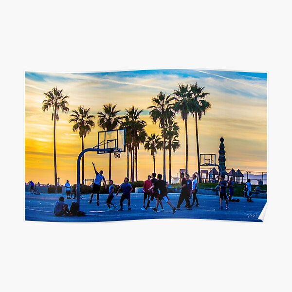 "Sunset basketball on Venice Beach, California, USA." Poster by ...