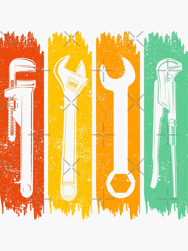 "Retro Vintage Wrench Heating Construction Plumber Pipefitter" Sticker ...