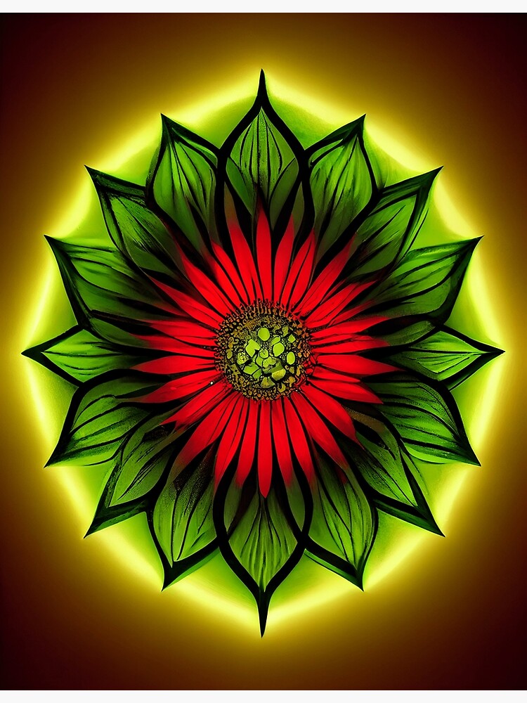 "Red Green Yellow Aura Glow Mandala Design" Poster for Sale by Visual ...