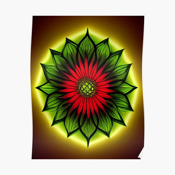 "Red Green Yellow Aura Glow Mandala Design" Poster for Sale by Visual ...