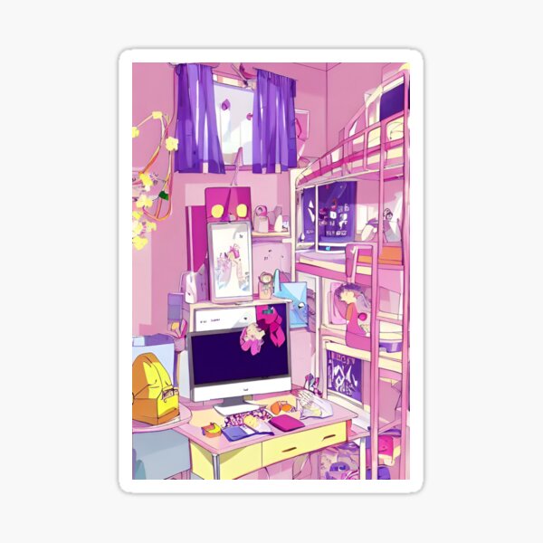 "Lived-in Kawaii dorm room" Sticker for Sale by Art-of-AI | Redbubble