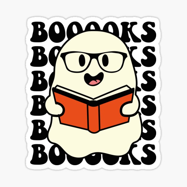 "Booooks! Cute Ghost Reading Book" Sticker for Sale by skolldz | Redbubble