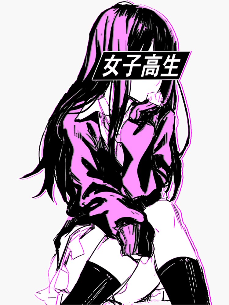 "SCHOOLGIRL (Pink) - Sad Anime Japanese Aesthetic " Sticker for Sale by ...