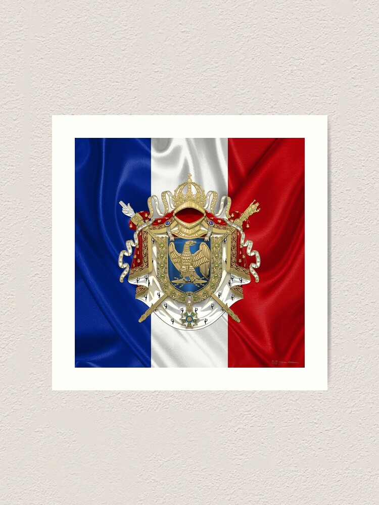 "Greater Coat of Arms of the First French Empire over Flag of France ...