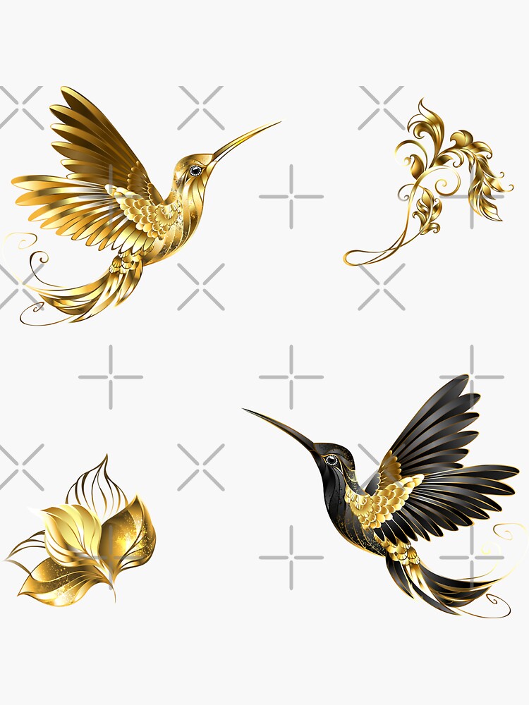"Black and Gold Hummingbirds" Sticker for Sale by CreativeMagi | Redbubble