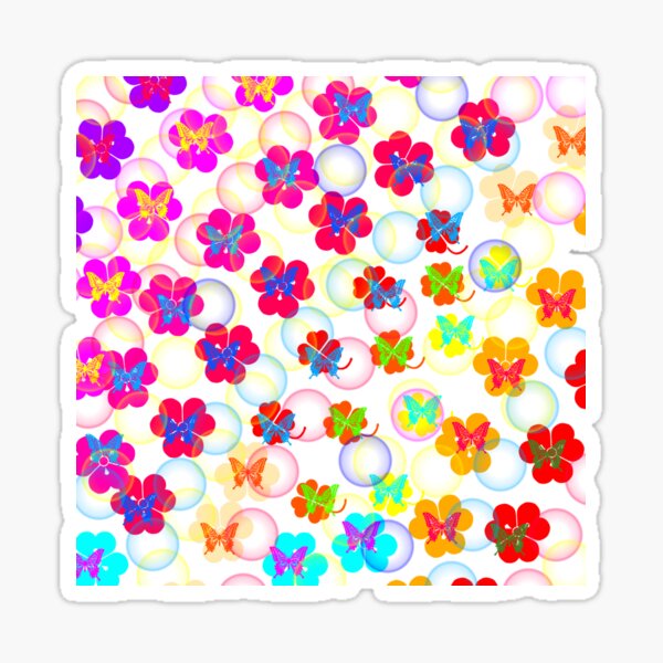 "Colorful flowers and butterflies with bubbles" Sticker for Sale by ...