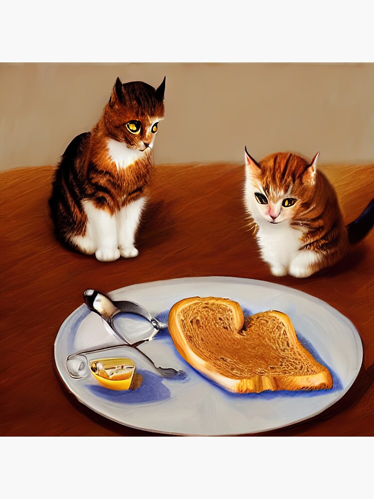Pegatina «Gatos comiendo tostadas para el desayuno» de CarolSusanCat ...