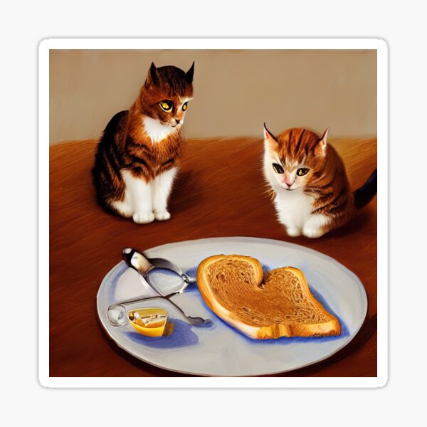 Pegatina «Gatos comiendo tostadas para el desayuno» de CarolSusanCat ...