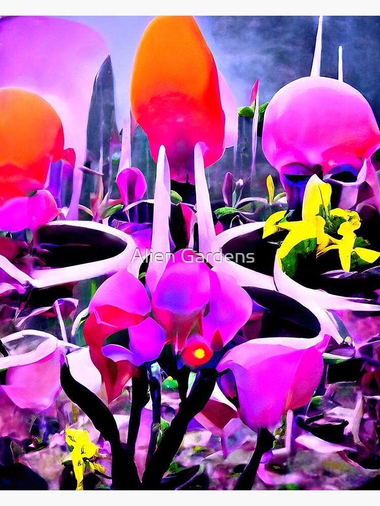 " Alien Garden Flowers - Futuristic garden at sunset #3" Poster for ...