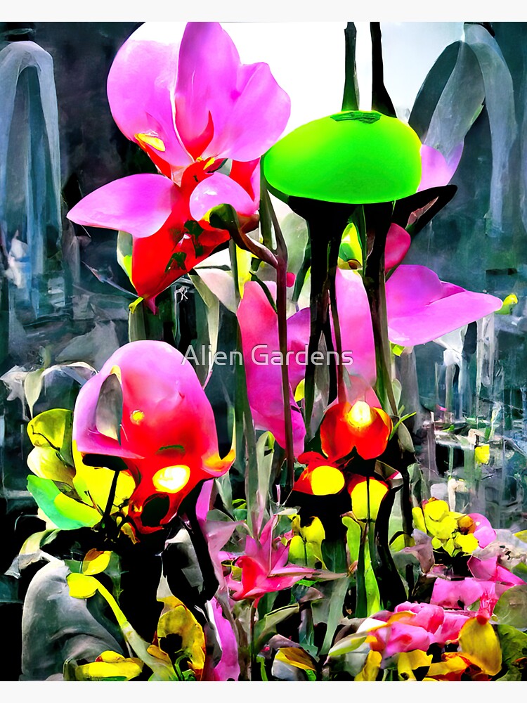 "Alien Garden Flowers - Futuristic garden at sunset #4" Sticker for ...