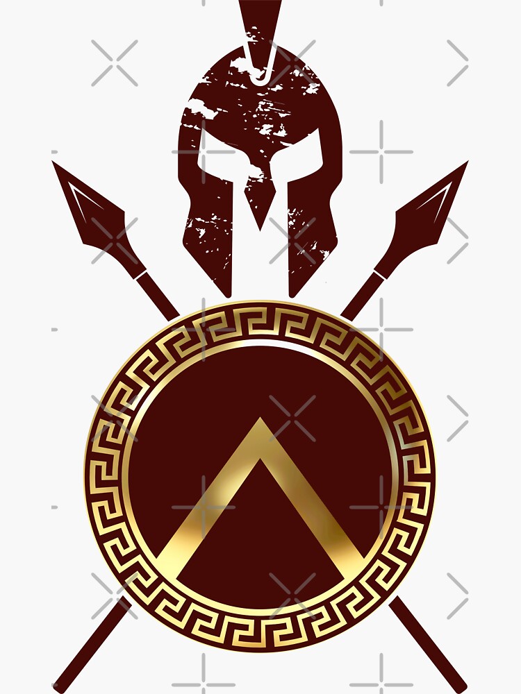 "Spartan Helmet Shield Spear Greek Key Maroon Gold" Sticker for Sale by ...
