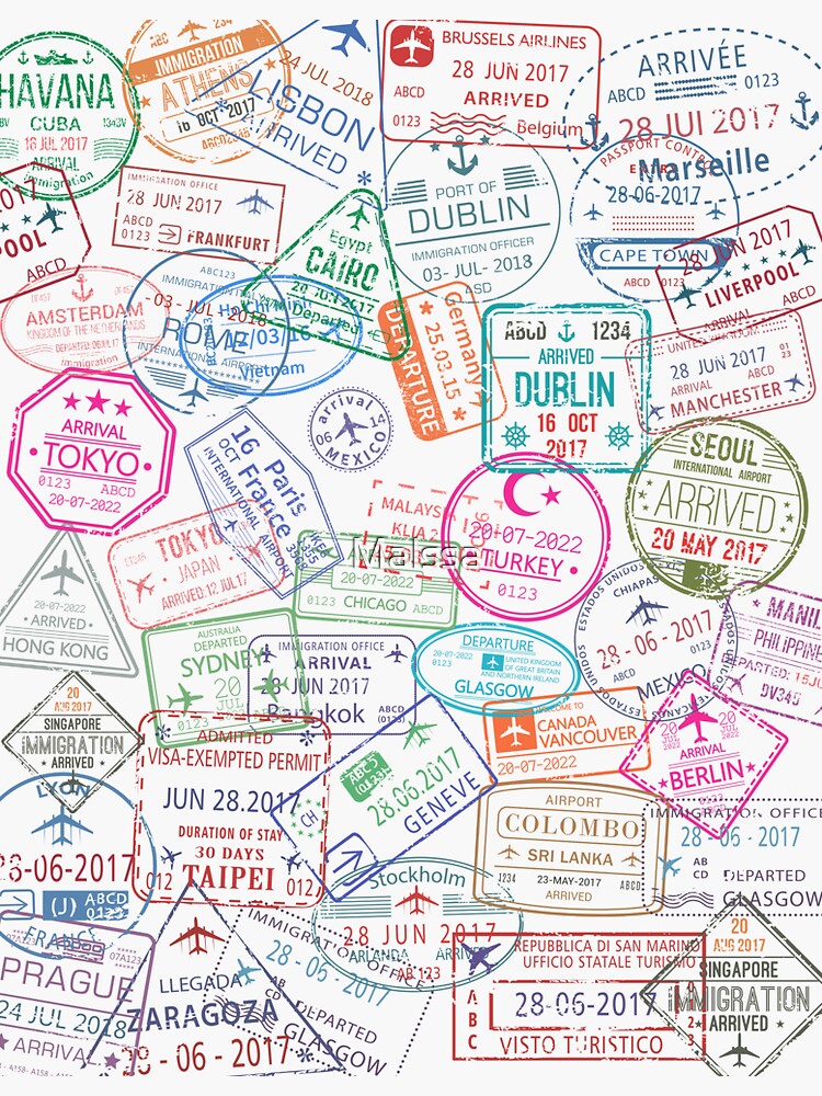 "Passport Stamps" Sticker for Sale by Malssa | Redbubble